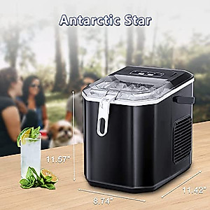 Antarctic Star Countertop Ice Maker Portable Machine with Handle,Self-Cleaning Makers, 26Lbs/24H, 9 Cubes Ready in 6 Mins, S/L ice, for Home Kitchen Bar Party (Black)