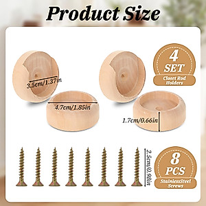Wooden Closet Pole Socket, 4 Pack Closet Rod Holders Heavy Duty Closet Rod Support, 1-3/8" Pole Hanging Support U-Shaped Rod Brackets with Screws for Bedroom Wardrobe Bathroom Curtain Clothing Store