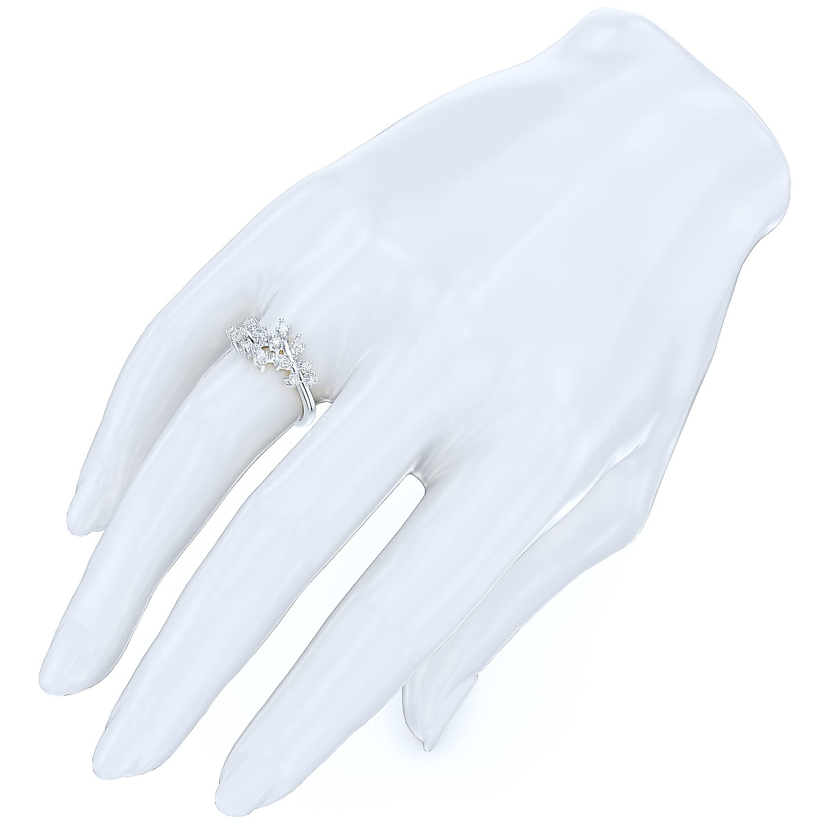 PRSTANI Sterling Silver Spilt Tree Branch Prong-Set Simulated Marquise Diamond Ring Wedding Band (7.5)