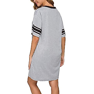Vslarh Women's Nightgown, Cotton Sleep Shirt V Neck Nightshirts Short Sleeve Loose Comfy Pajamas Dress Casual Sleepwear (Gray, XXL)