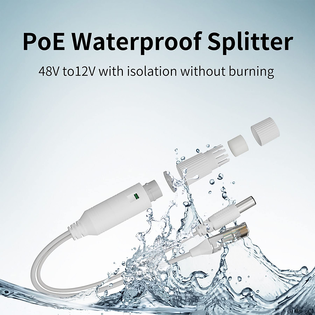 Scodeno 2-Pack Active 48V to 12V Waterproof PoE Splitter, IEEE 802.3af Compliant 10/100Mbps Power Over Ethernet Splitter Adapter for IP Camera, White