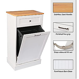 TOLEAD Tilt Out Trash Cabinet Free Standing 10 Gallon Recycling Trash Can Cabinet for Farmhouse Kitchen,Living Room, Dining Room, White