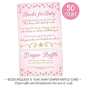 Your Main Event Prints Pink Twinkle Twinkle Little Star Baby Shower Diaper Raffle Card Ticket, Twinkle Little Star Book Request Card, Gold, 50 Count