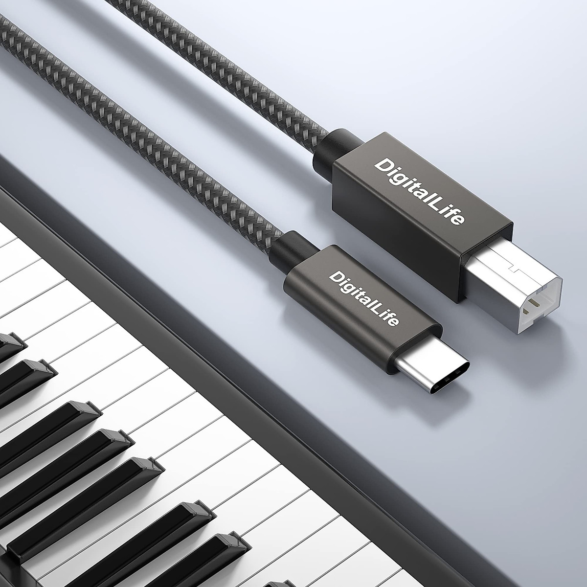 DigitalLife USB Type C to B MIDI Interface Converter Adapter Cable for MIDI Music Instruments (Metal,3.3FT)