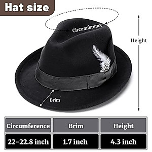 Ultrafun Fedora Hats for Men Women Short Brim Felt Winter Hat Panama Dress Fedora Hat (Feather-Black)