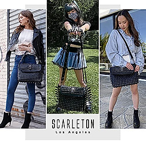 Scarleton Studded Skull Bag for Women, Vegan Leather Gothic Punk Rock Rivet Shoulder Bag, Classic Black Crossbody Handbag - Adjustable Strap Sling H141701