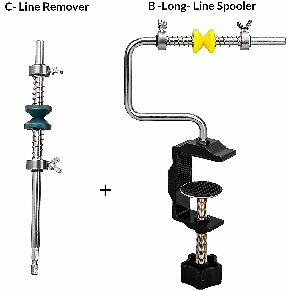 THKFISH Fishing Line Spooler Fishing Line Winder Spooler Fishing Accessories Adjustable Stable Portable Fishing Line Spooler with Clamp B-Long Line Spooler + C-Line Remover