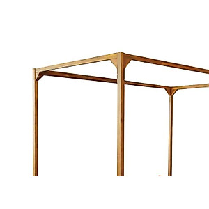 Merax Outdoor Daybed Patio Chaise Lounge,Acacia Wood Sunbed with Adjustable Seats,Overhead Curtains and Thick Cushions for Backyard, Cream