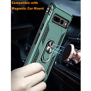 IKAZZ Suitable for Google Pixel 7 Pro Case,Military Grade Shockproof Heavy Duty Protective Phone Cover Pass 16ft Drop Test with Magnetic Kickstand Car Mount Holder Pine Green