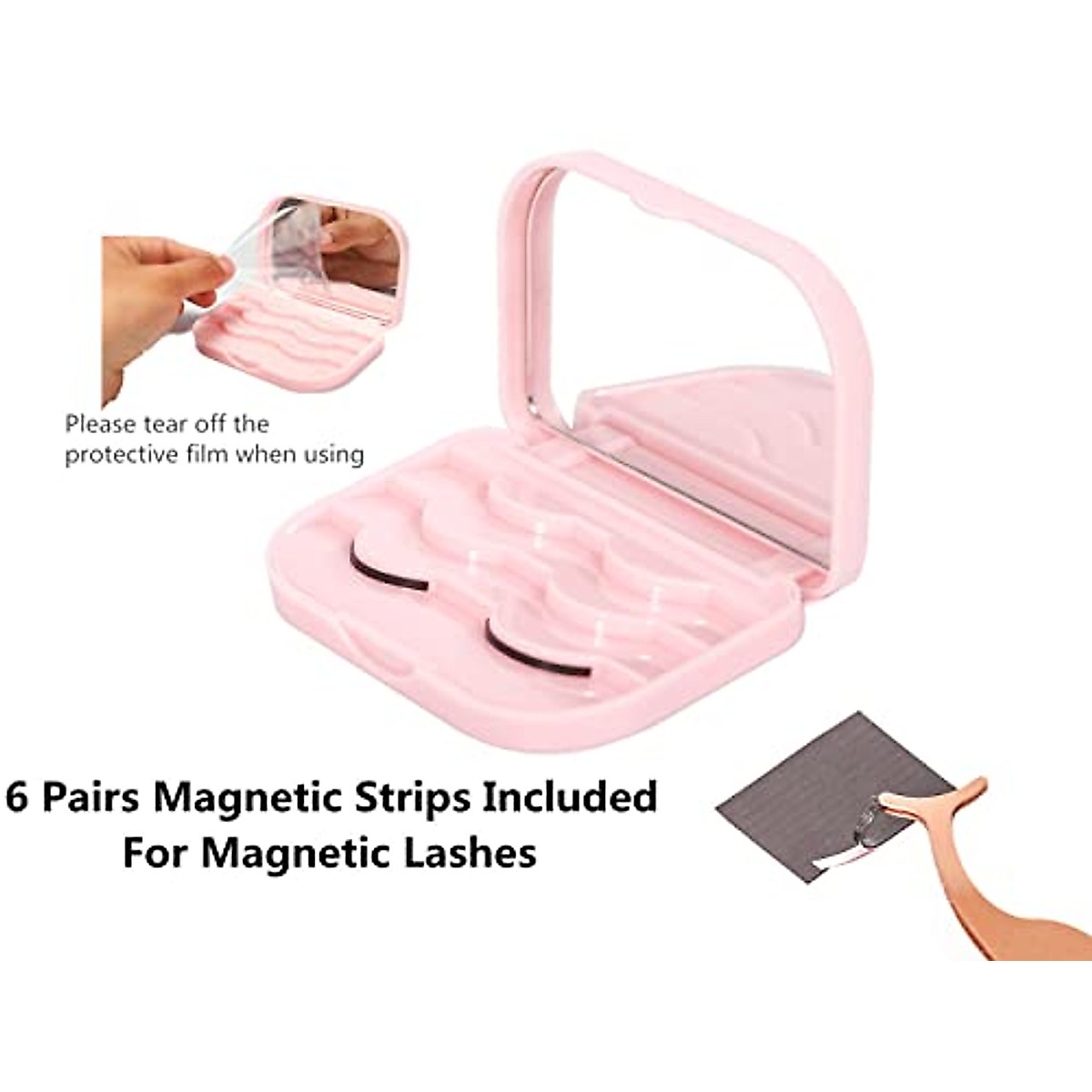False Eyelash Case Lash Case Organizer Lash Container Box Empty Cosmetic Case Magnetic Eyelashes Storage Box with Mirror , Eyelashes Packaging Travel Storage Box Eyelash Bag(Light Pink)