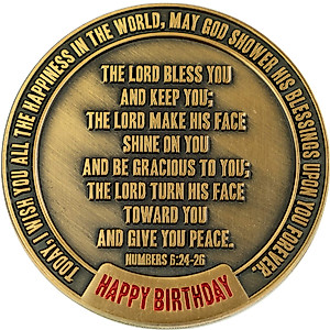 Happy Birthday Coin, Christian Birthday Gifts for Friends for Siblings, Grandson or Granddaughter, Boys & Girls, Lord Bless You & Keep You Religious Antique Gold Plated Prayer Token