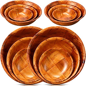 Didaey 12 Pcs Wooden Salad Bowl Set Wooden Bowls for Snack Wood Salad Bowl Set Stackable Round Serving Bowl Wooden Woven Salad Bowl for Kitchen Meal Party and Salad Fruit Vegetable Snack, 6/8/10 Inch