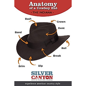 Men's Indiana Outback Fedora Hat Black Crushable Wool Felt by Silver Canyon, Black, Large