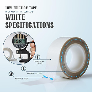 MEBMIK 1 Roll 1 Inch x 33 Feet Low Friction Tape,Drawer Slide Tape,Drawer Glide Tape,Squeak Resistant Tape,Abrasion Resistance Tape,Surface Protection Tape for Drawer,Cabinet,Curtain,Furniture,White