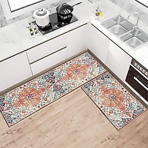Ideasonna Boho Kitchen Rug Mat Country Rustic Farmhouse Kitchen Rugs Sets of 2 Washable Non-Slip Kitchen Floor Mats for in Front of Sink Boho Kitchen Decor