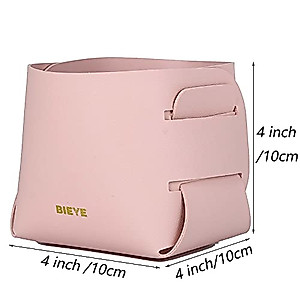 Bieye LSB001 Collapsible Leather Storage Bin Decorative Desk Organizer for Jewelry Makeup Pen Pencil Glasses Remote Controller Storage (Pink, 4WX4LX4H)
