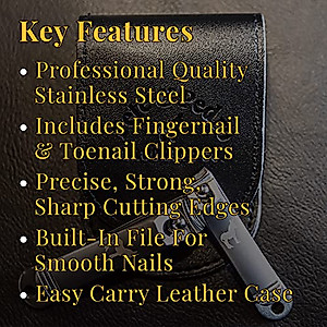 Pete & Pedro Nail Clippers Stainless Steel Set For Men & Women | 2-Piece Fingernail & Toenail Clipper With Leather Case | Strong, Sturdy Professional Tools, Manicure & Pedicure | As Seen on Shark Tank