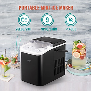 WANAI Ice Makers Countertop, Self-Cleaning Function, 26Lbs/ 8Mins/ 24Hrs 2 Size Ice, Portable Ice Cube Maker Machine with Ice Scoop & Basket