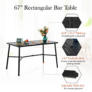 Sophia & William Outdoor Bar Set, Patio Bar Table and Chairs Set, Bar Height Patio Set - 6 x Swivel Bar Chairs(Brown), 1 x Rectangular Bar Table(Black)