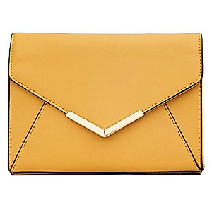 KKXIU Women Elegant Faux Leather Evening Envelope Clutch Purse Foldover Bags for Party Wedding Prom (A-Mustard)