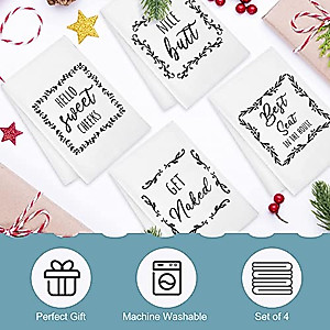 4 Pieces Funny Hand Towel with Sayings Decorative Kitchen Towels Rustic Bath Hand Towels for Bathroom Kitchen Farmhouse Restroom, 16 x 24 Inch