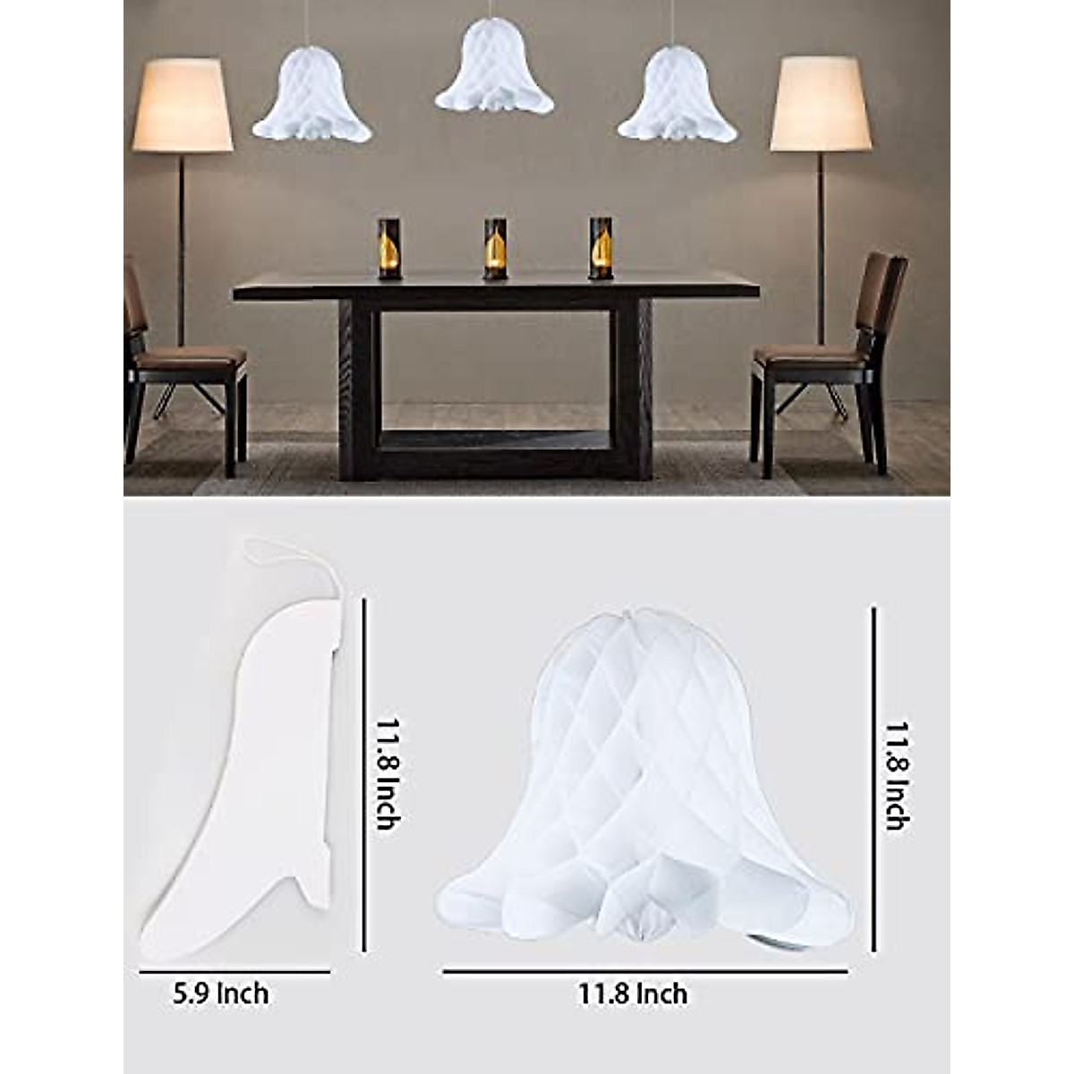 Hanging Paper Bells Honeycomb 5 Pieces and Glittery Silver Tassels,White Bridal Honeycomb Bells Decorating Supplies Suitable for Wedding Decoration, P… (10)