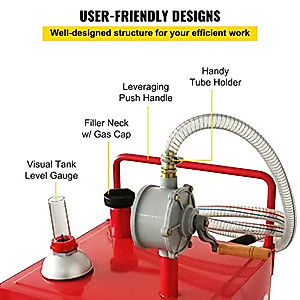 VEVOR 30 Gallon Fuel Caddy, Gas Storage Tank & 4 Wheels, with Manuel Transfer Pump, Gasoline Diesel Fuel Container for Cars, Lawn Mowers, ATVs, Boats, More, Red