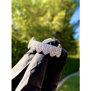 Hip Hop 6 Teeth Grillz Bottom Teeth Mouth Grillz, Mens Ladies Grillz Iced Custom Slug Cz Damonds Gold Plated Macro Pave CZ Iced-Out, Bars Included