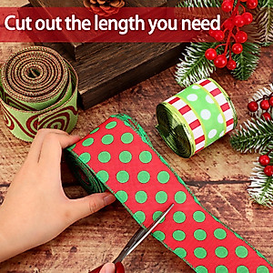 3 Rolls Christmas Wired Ribbon 30 Yard Red and Lime Green Christmas Wrapping Ribbon 2.56 in Wide Polka Dot Swirl Fabric Ribbons Xmas Decorative Ribbons for DIY Crafts Tree Ornaments