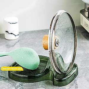 Multifunction Kitchen Spatula Rack, Versatile Pot Lid Ladle Holder, Board Spoon Rest Holder Drip Tray for Kitchen, Food Grade Plastic Spoon Holder, Multipurpose Spatula Pad Book Cutting (Color : Blac