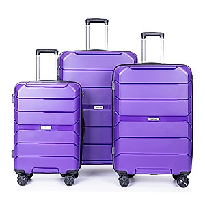 Travelhouse hardshell 3 Piece Set, PP Hard Wheel Suitcase Set with Spinner Wheels, TSA Lock, 20 inch 24 inch 28 inch Women's Luggage Set (Purple)