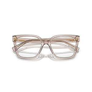 Ralph by Ralph Lauren Women's RA7158U Universal Fit Square Sunglasses, Shiny Transparent Beige/Demo Lens, 55 mm