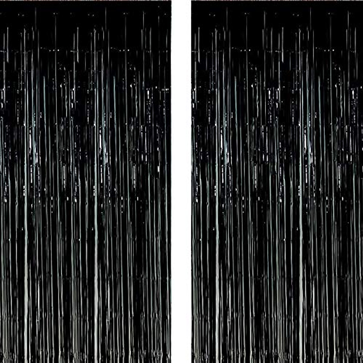 Twinkle Star 2 Pack Photo Booth Backdrop Foil Curtain Tinsel Backdrop Environmental Background for Halloween Party, Birthday, Wedding, Graduation, Christmas Decorations (Black)