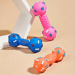 4pcs Squeaky Dumbbell Dog Toys, Durable Rubber Chew for Small Breeds, Dental Health & Training Aid, Assorted Colors