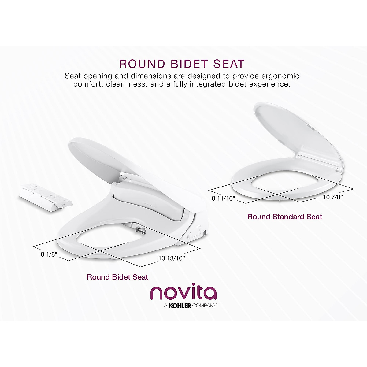 KOHLER BH93-N0 Novita Round Electric Bidet Toliet Seat, Heated Bidet Seat for Existing Toilets, Bidet Warm Water with Dryer, White