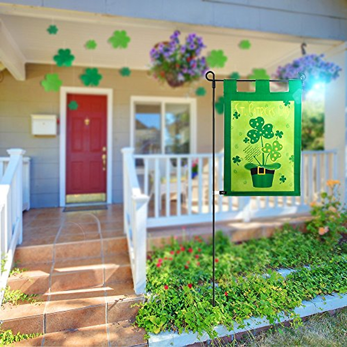 KUUQA Happy St. Patrick's Day Garden Flag Decorative Clovers Irish Green Shamrocks 12 x 18 Inches for Garden and Home Decorations