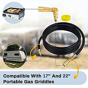 12FT Quick-Connect RV Propane Hose with 1/4" Safety Shutoff Valve and 1/4" Male Full Flow Plug, Low Pressure Quick Disconnect Propane Hose with Elbow Adapter for 17" and 22" Blackstone Griddles