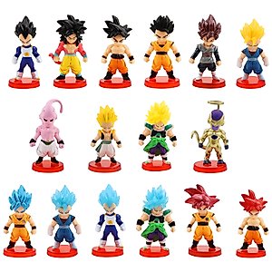 HONGFENG 16 Pack DBZ Anime Cartoon Cake Toppers,3" Goku Figures Cake Toppers Set.