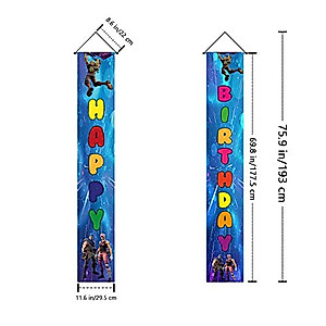 Gaming Happy Birthday Yard Sign Banners， Birthday Decorations Backdrop for Boys Kids，Gaming Theme Party Hanging Porch Door Wall Decor