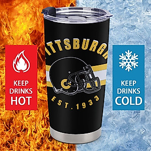 Custom Pittsburgh Tumbler 20oz Stainless Steel with Lid & Straw Personalized Football Fans Gifts for Women Men Coffee Travel Mug Cup Add Name Number