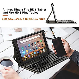 AGPTEK Keyboard Case for All-New Amazon Fire HD 8/8 Plus(2020 Release, 10th & 2022 Release, 12th),with Detachable Wireless Bluetooth Keyboard