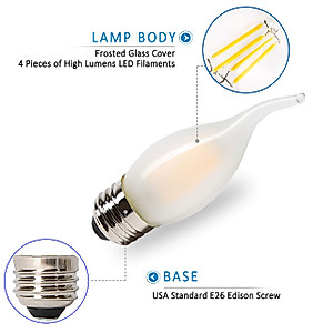 PANLAVIE LED 40 Watt Chandelier Bulbs Standard Base Frosted Bulbs, Dimmable Filament 40 Watt LED Bulbs (Uses Only 3.5 watts), E26 Medium Base, 2700K Warm Light Candle Bulbs, Pack of 6