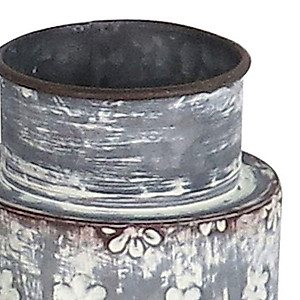 Foreside Home & Garden Rustic Whitewashed Floral Galvanized Metal Decorative Vase, 71
