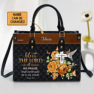 Jesuspirit Personalized Leather Bible Bags - Bless The Lord - Christian Gifts For Women - Church Bags, Bible Purse, Religious Bag - Jesus Stuff Bags For Women Medium Size