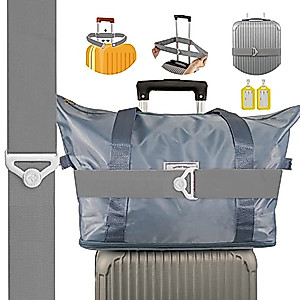 2-in-1 Luggage Straps for Suitcases Add a Bag, Travel Belt for Luggage Over Handle Stylish & Adjustable Elastic Luggage Strap Bag Bungees for Carry On Bag with Alloy Buckle, Hands-Free for Airport