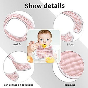 DOSMINE 6 Pack Baby Bibs Muslin Bibs Baby Drooling Bibs 8 Layer Bibs Unisex Baby Feeding Bibs Adjustable Teething Drooling Bibs for Boys Girls