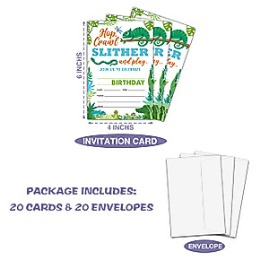 Reptile Amphibian Birthday Party Invitation, Lizard Themed Fill-In Invites for Men & Women, 20 Invitations With Envelopes (4" X 6"), Adults Snake Party Favors Decorations and Supplies -41