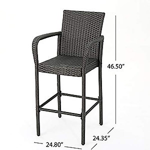 Christopher Knight Home Delfina Outdoor Wicker Barstools, 4-Pcs Set, Grey