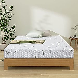Vyfipt 8 Inch Medium Firm Green Tea Memory Foam Mattress, Cooling Gel Foam, Pressure Relieving, CertiPUR-US Certified, Bed-in-a-Box, White, Queen