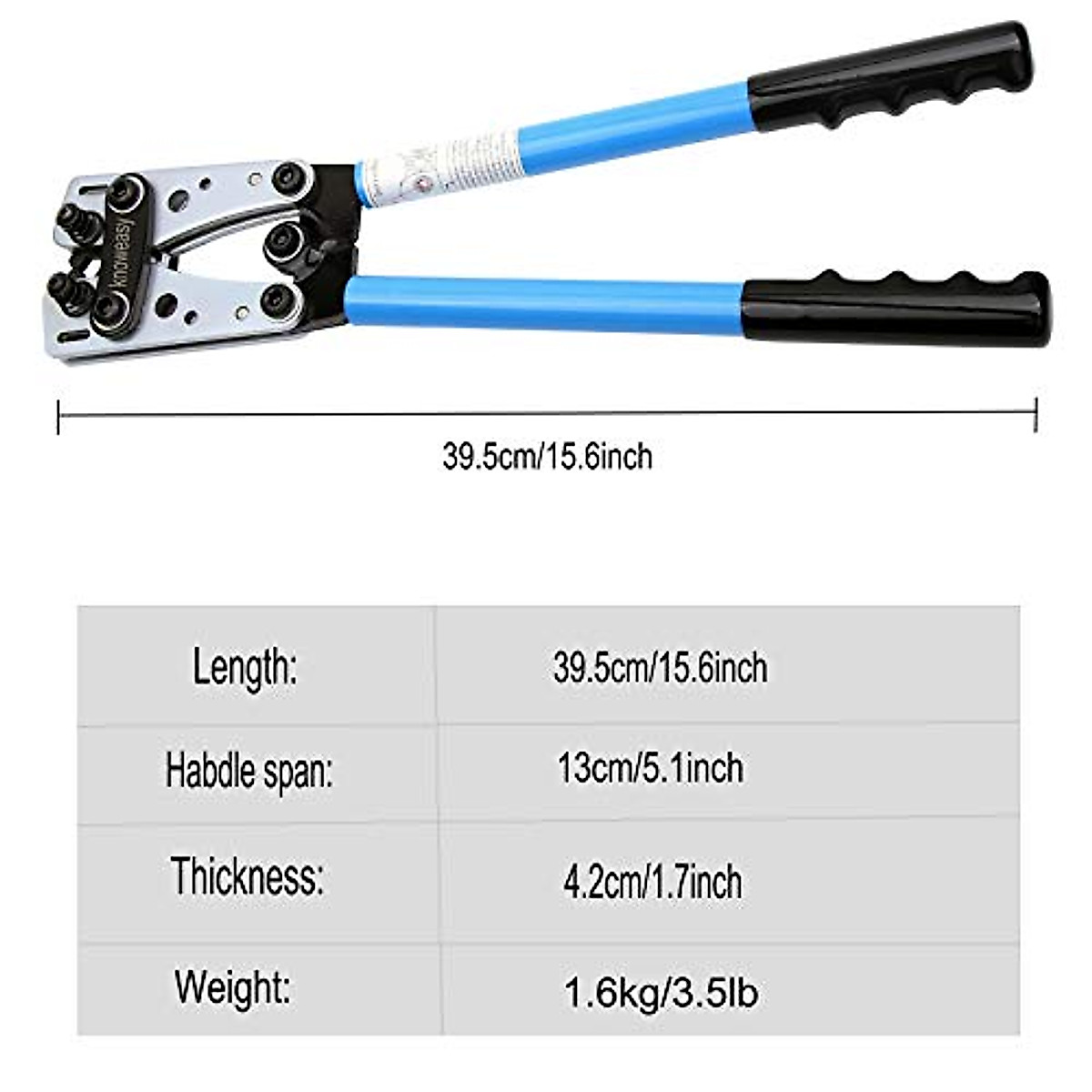 Knoweasy Battery Cable Lug Crimping Tool - Wire Crimper Tool for Heavy Duty Wire Lugs, Battery Terminals, and Copper Lugs - AWG 10, 8, 6, 4, 2, 1/0 Battery Cable Lug Crimper